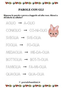 Parole con GLI: Elenco e Schede Didattiche | portalebambini.it