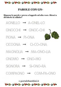 Parole con GN: elenco e schede didattiche | portalebambini.it