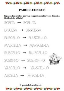 Parole con SCE: elenco e schede didattiche | portalebambini.it