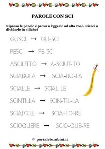 Parole con SCI: elenco e schede didattiche | portalebambini.it