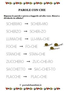 Parole con CHE: elenco e schede didattiche | portalebambini.it