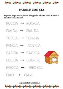 Parole con CIA, CIO, CIU: elenco e schede didattiche | portalebambini.it