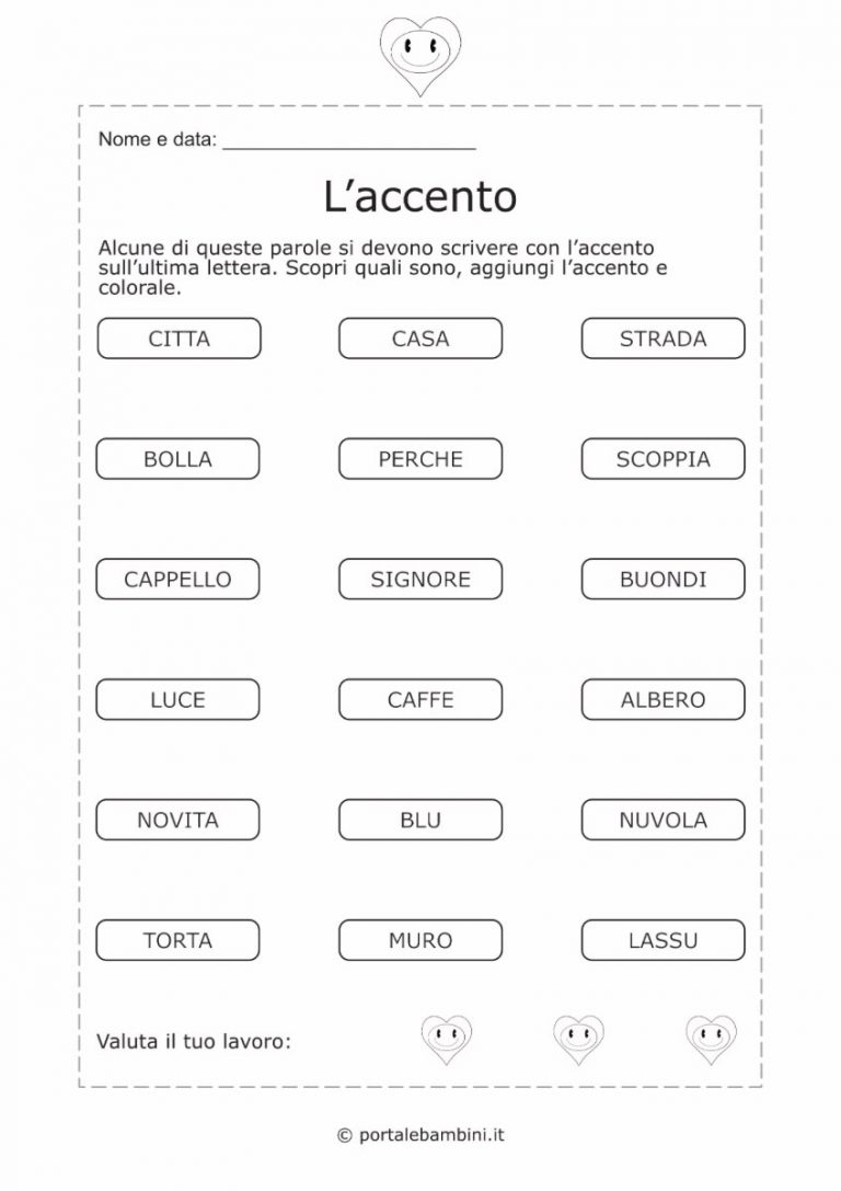 Esercizi sull'Accento (scuola primaria) | portalebambini.it