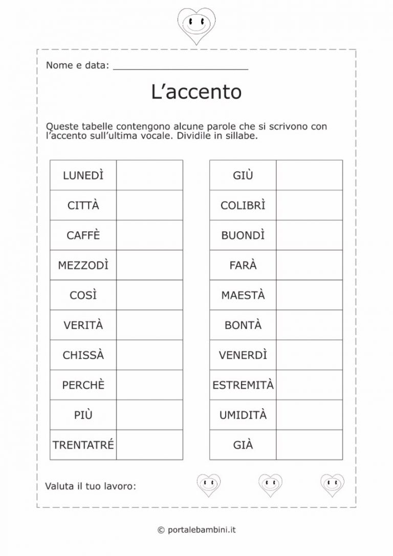 Esercizi sull'Accento (scuola primaria) | portalebambini.it