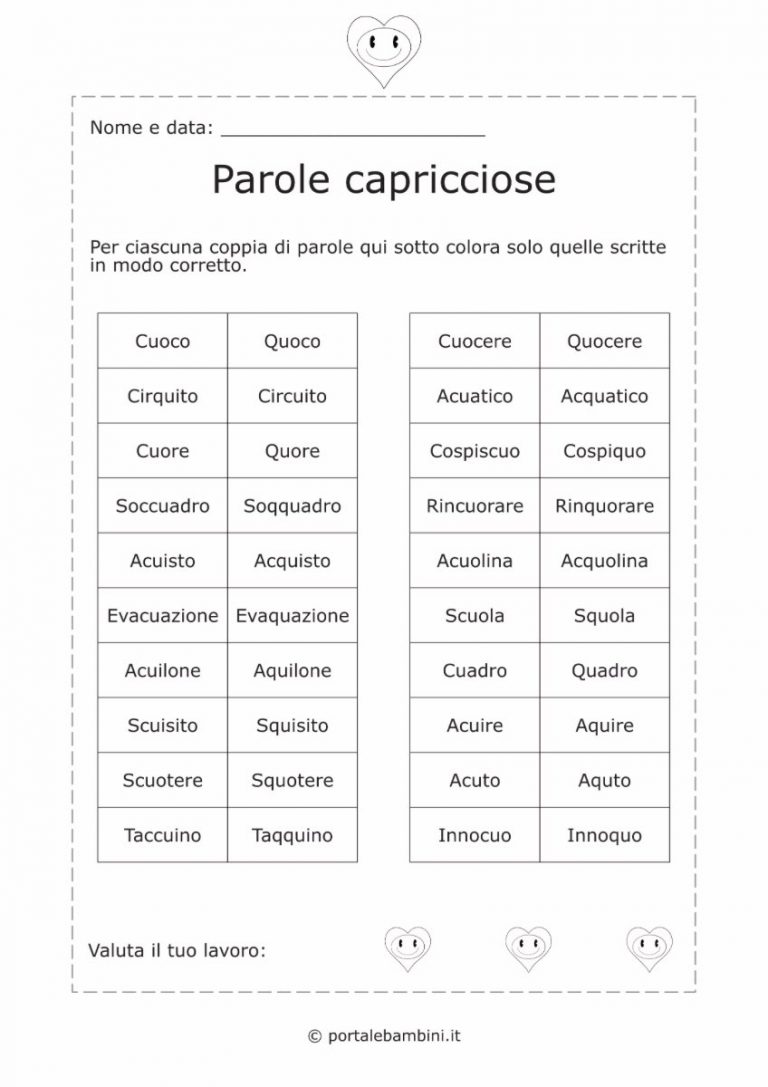Parole Capricciose: elenco e schede didattiche