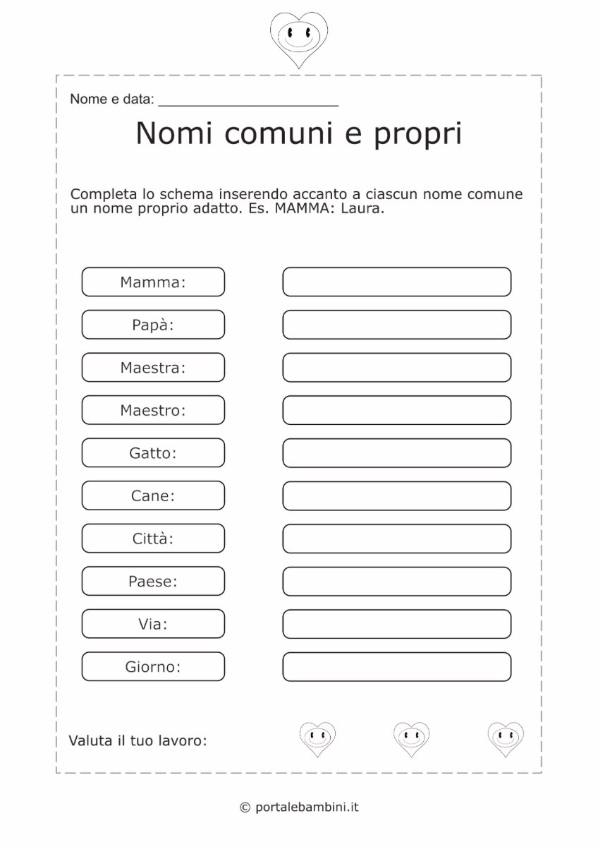 Nomi Comuni e Nomi Propri (Schede Didattiche) | portalebambini.it