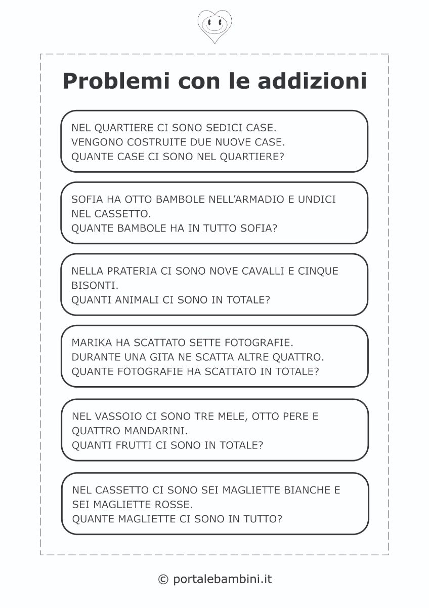 Problemi con Addizione - portalebambini.it