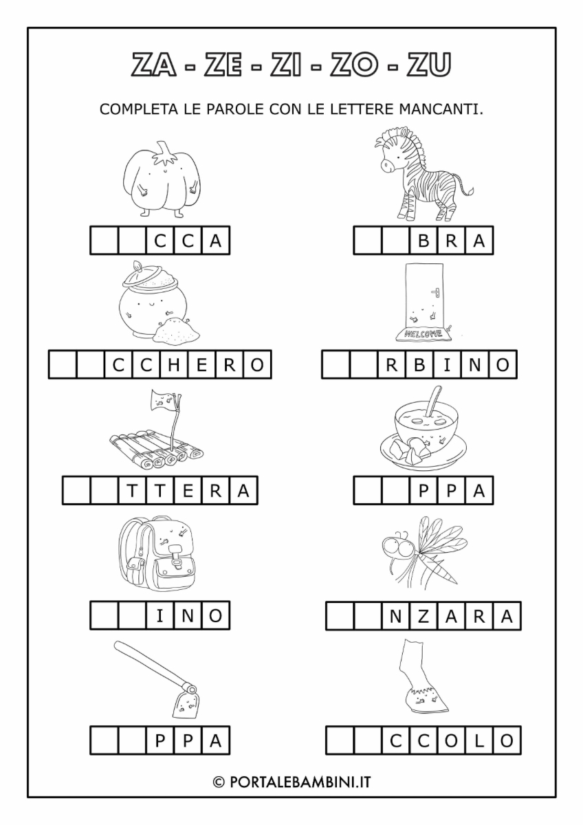 Parole con ZA ZE ZI ZO ZU | portalebambini.it