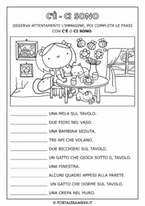 Esercizi con C'è e Ci sono (Schede didattiche) | portalebambini.it