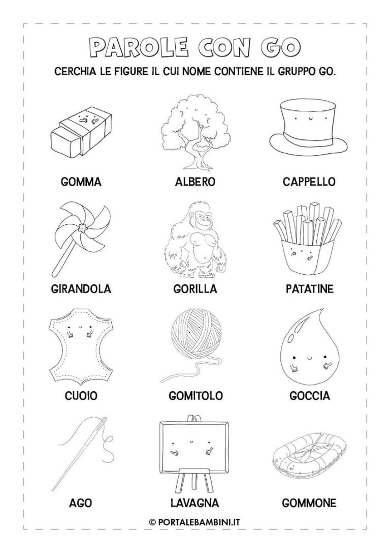 Parole con GA GO GU: elenco e schede didattiche | portalebambini.it