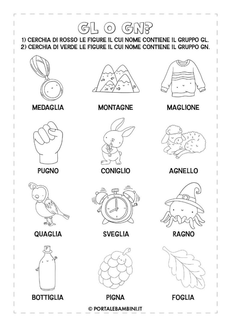Parole con GLI: Elenco e Schede Didattiche | portalebambini.it