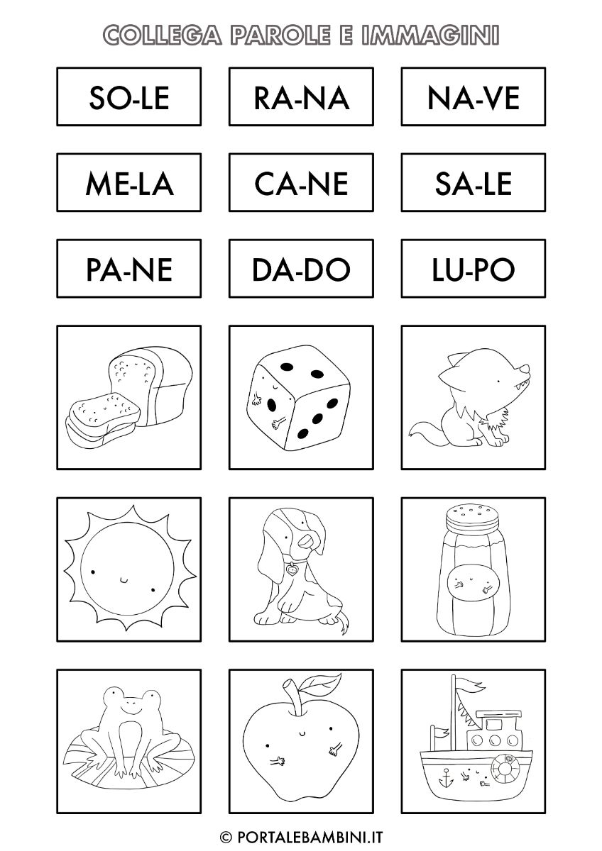 Collega Parole e Immagini (schede didattiche) | portalebambini.it