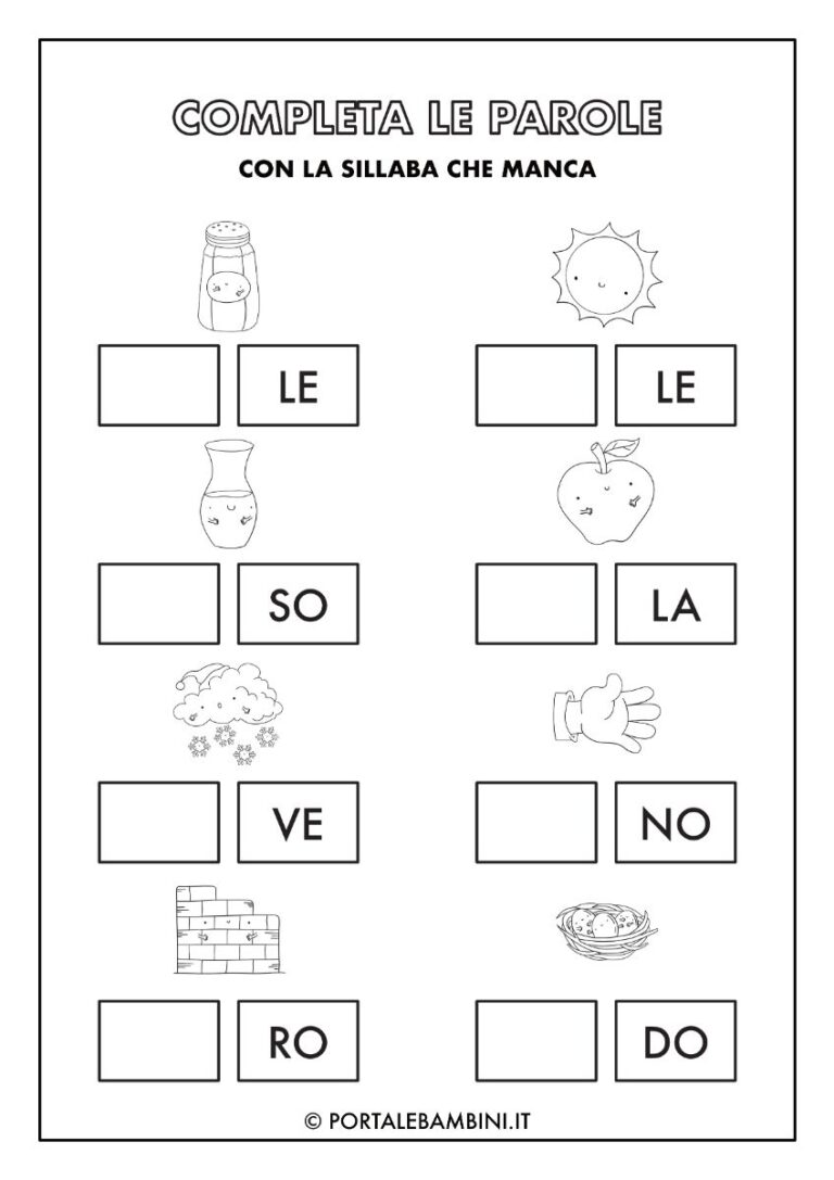 Parole Bisillabe Piane (schede didattiche) | portalebambini.it