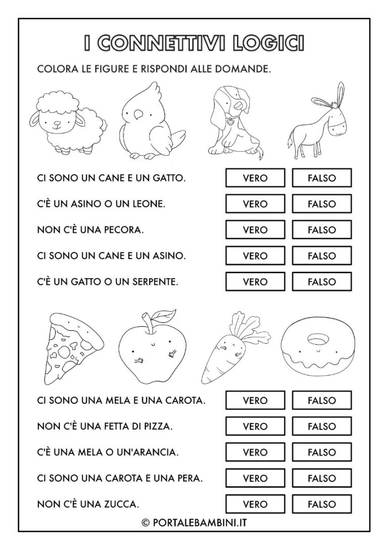 I Connettivi Logici (schede didattiche) | portalebambini.it
