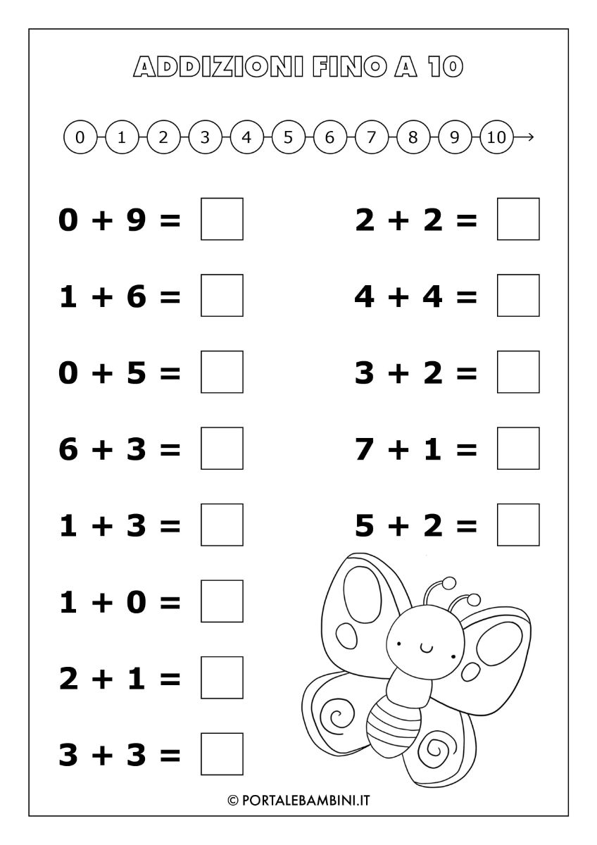 Addizioni fino a 10 (Schede didattiche) | portalebambini.it