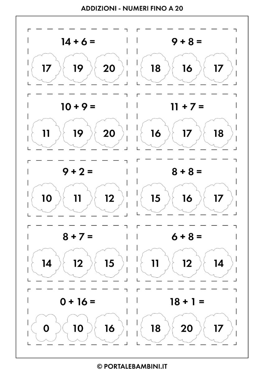 Addizioni entro il 20 (Esercizi)