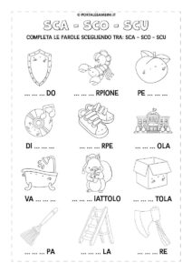 Parole con SCA SCO SCU (Elenco e Schede Didattiche)