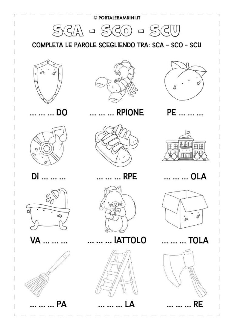 Parole con SCA SCO SCU (Elenco e Schede Didattiche)