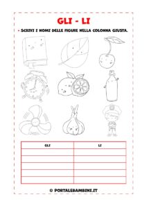 Parole con GLI: Elenco e Schede Didattiche | portalebambini.it