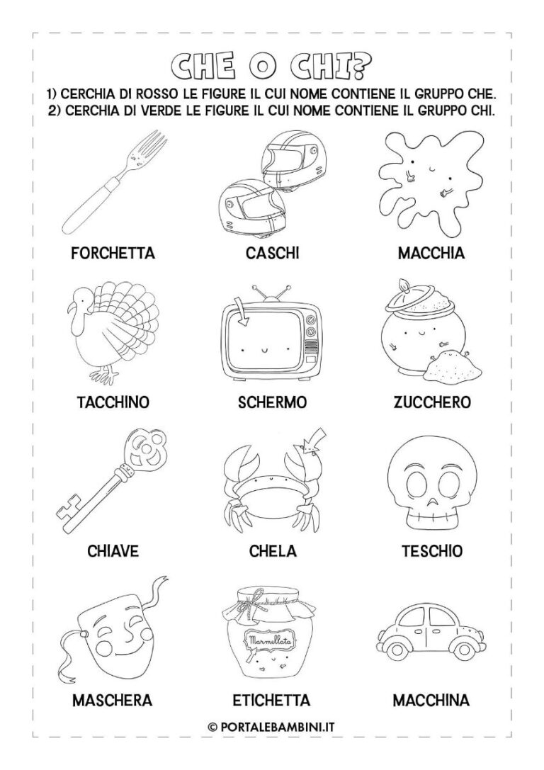Parole con CHE: elenco e schede didattiche | portalebambini.it