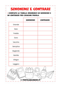 Sinonimi e Contrari (Schede per Scuola Primaria)