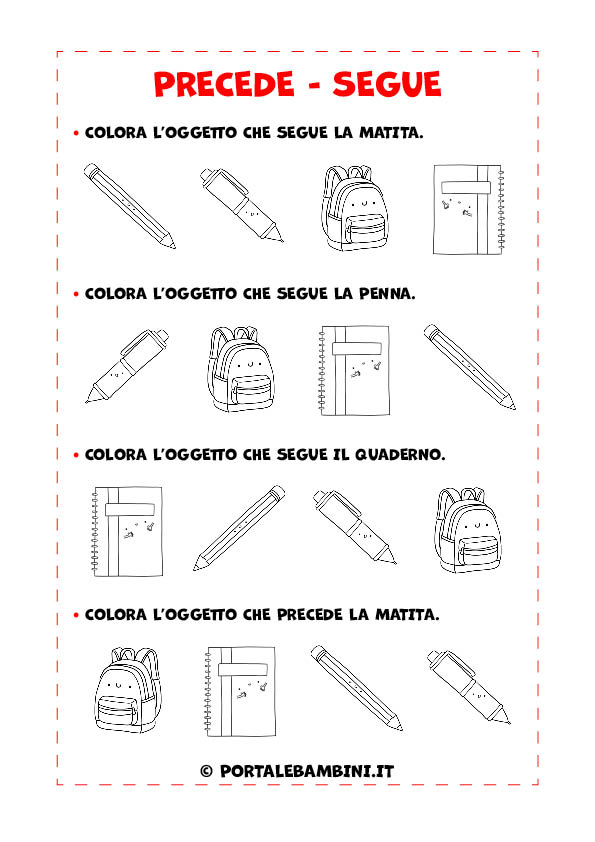 Precede, Segue - Schede Didattiche